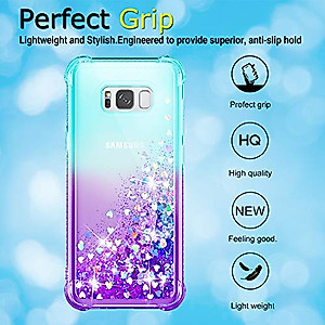 Gritup Galaxy S8 Plus Case, Galaxy S8 Plus Phone Case with HD Screen Protector for Girls Women, Cute Clear Gradient Glitter Liquid TPU Slim Phone Case for Samsung Galaxy S8 Plus Teal/Purple