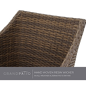 Grand patio 3-Piece Patio Bar Set, Outdoor Wicker Bar Stools Set with Olefin Cushions and Faux-Wood Table Top,Bar Table and Chairs Set for Garden,Backyard,Traditional American Style-Brown