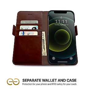 Dreem Fibonacci 2-in-1 Wallet Case for Apple iPhone 12 Mini - Luxury Vegan Leather, Magnetic Detachable Shockproof Phone Case, RFID Card Protection, 2-Way Flip Stand - Coffee