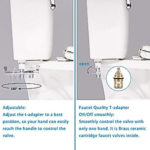 Hibbent No Leaking Design Metal Bidet T-adapter with Shut-off Valve,Tool-free Installation by Hand Tighten Nut, 3-way Toilet Tee Connector Water Diverter Valve for Bidet Attachment - Polished Chrome