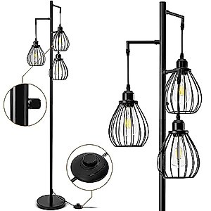HIHUOS Dimmable Floor Lamp for Living Room - Retro 68" Tall Standing Tree Lamps for Bedroom - Black Farmhouse Pole Stand Up Lamps for Office Home [Upgraded]