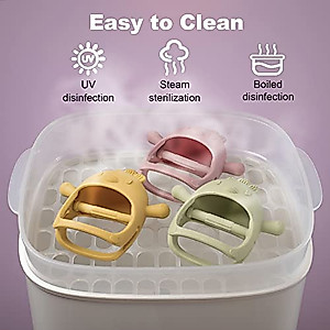 Silicone Baby Teether Toy ，Dust-Proof Infants Chew Toys & Soothing Pacifier 2-in-1，Anti-Dropping Silicone Baby Wrist Teether Soothing Pacifier(1 Packs)