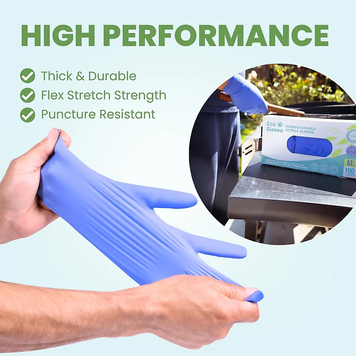 Eco Gloves Eco-friendly Biodegradable Nitrile Disposable Gloves, Powder Free, Latex Free | Food Prep, Beauty, Tattoo, Cleaning 100PCS/Box (Pack of 100, Medium)