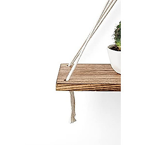 Mkono Macrame Hanging Shelves Boho Wall Decor Set of 2 Rustic Wood Floating Storage Shelf for Bedroom Bathroom Living Room Nursery Dorm Room, Display Shelving for Hanging Plants Photos