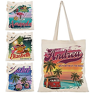 Personalized Beach Canvas Tote Bags Gifts for Girls - 8 Design & 2 Text Line - 15"x16" Custom Shoulder Aloha Summer Bag Gift for Women - Customizable Grocery Bag Custom Large Totes Bag for Holiday C2