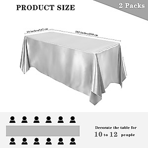MCEAST 2 Packs Satin Tablecloth 102 x 58 Inches Rectangular Table Overlay Cover Bright Silk Tablecloth Smooth Fabric Table Decor for Wedding Banquet Table Decoration (Silver)