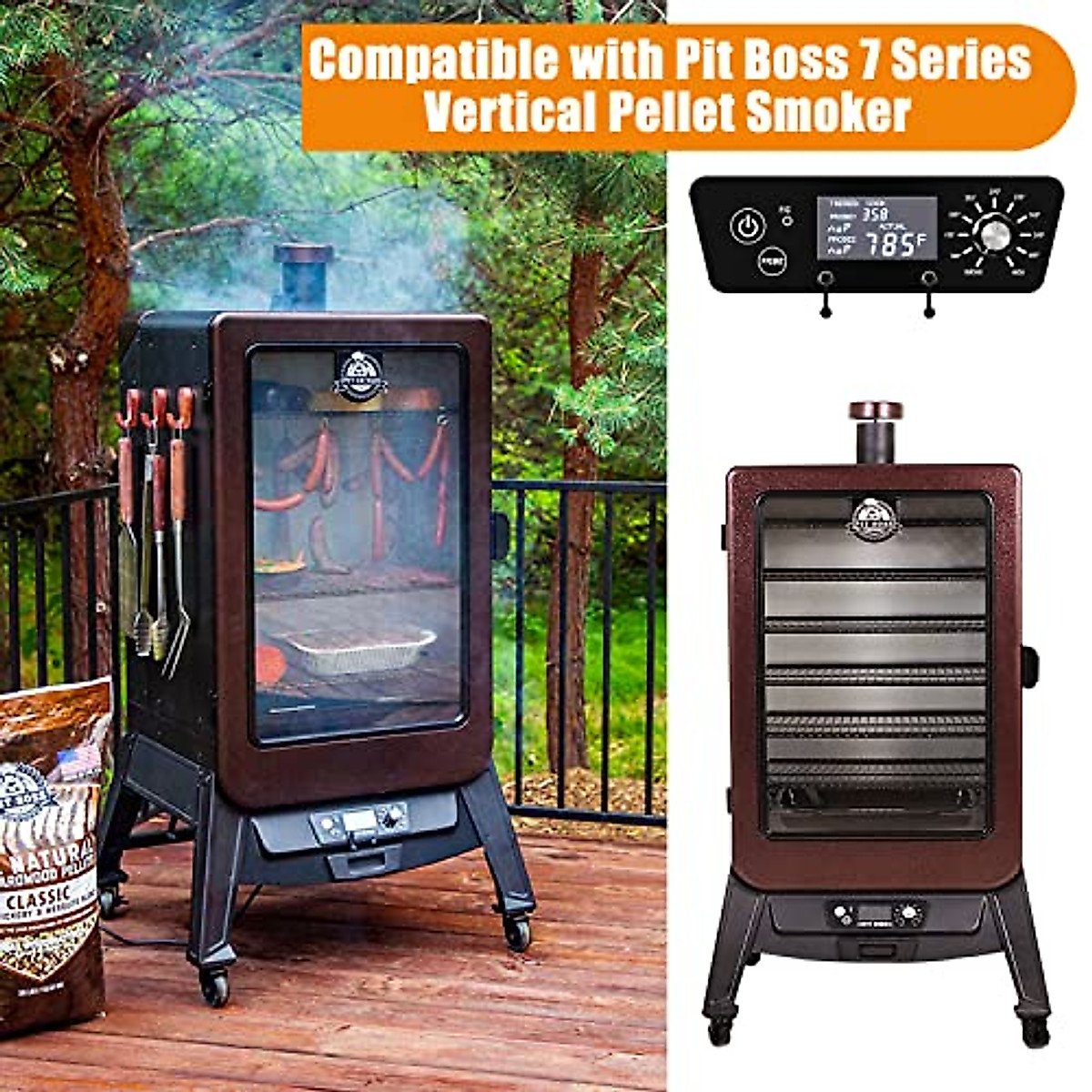 Digital W/LCD Display Control Board Replacement Parts Kit Compatible with P7-7.0/PBV7P1 Pit BOSS 7 Series Vertical Pellet Smokers, Include Meat Probe, Temperure Sensor Probe, and Igniter Hot Rod