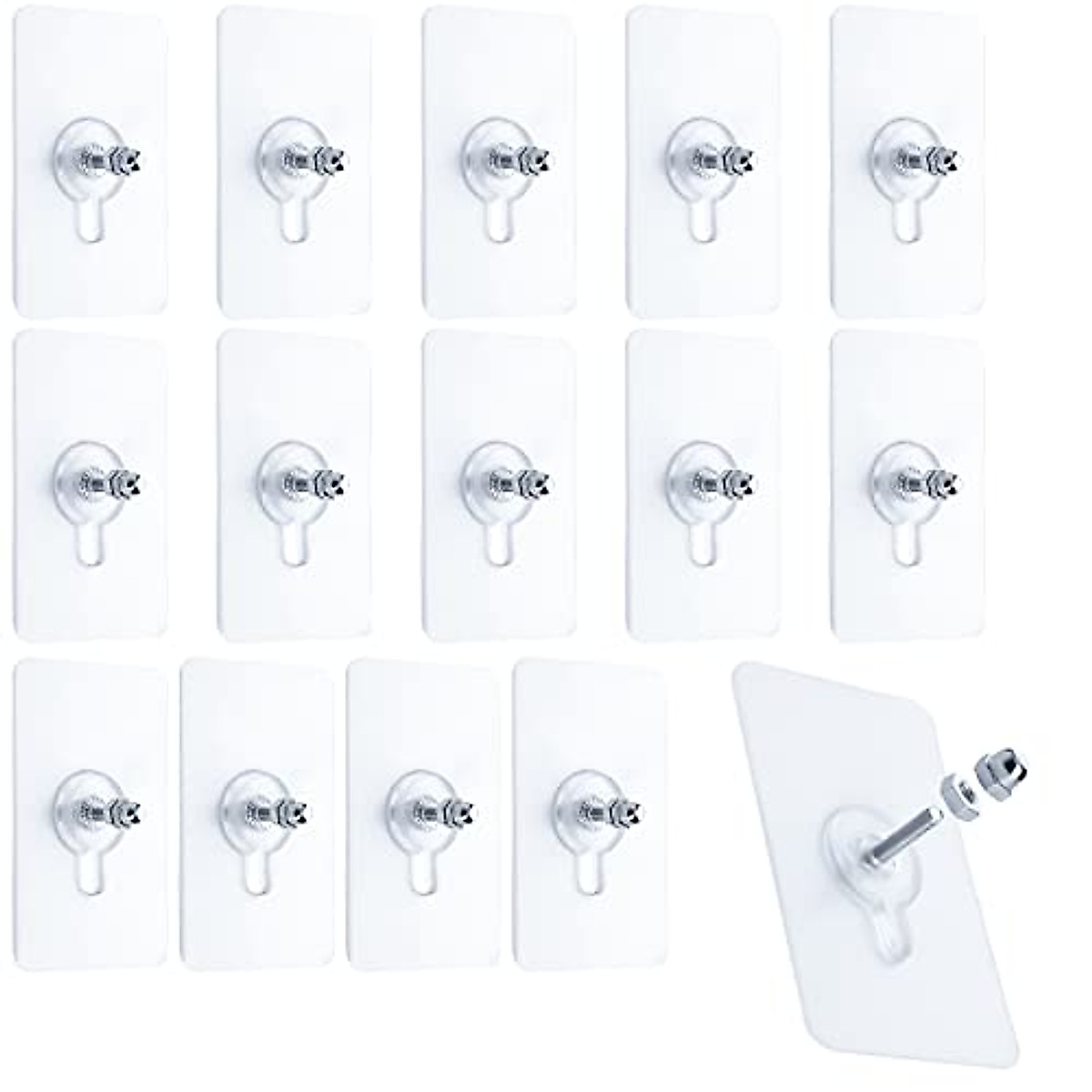 AIEX 15pcs Adhesive Wall Screws Hanging Nails, No-Drilling Waterproof Screw Free Stickers for Hanging No-Trace Heavy-Duty Adhesive Wall Mount Screw Hooks for Kitchen Bathroom Bedroom Living Room