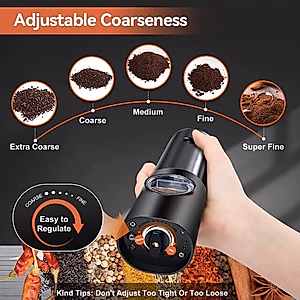 [2023 𝐔𝐩𝐠𝐫𝐚𝐝𝐞𝐝] Electric Salt and Pepper Grinder Set Rechargeable, No Battery Needed, One Hand Operation, Automatic Pepper Mill Refillable, Stainless Steel, Adjustable Coarseness, LED Light