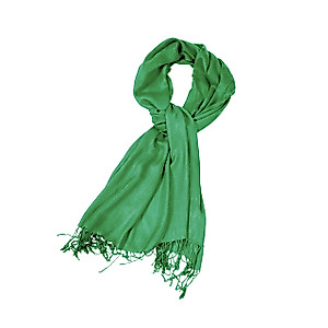 Sakkas Large Soft Silky Pashmina Shawl Wrap Scarf in Solid Colors - Bright Green