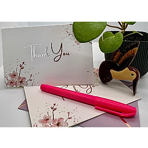 Aeon Passions Elegant Floral Thank You Cards with Rose Gold Foil Stamping and Envelopes with Gold Lining in a Sturdy Box - 36 Pack - 4x6 Inches (Weddings, Bridal Showers, Birthdays and more) (Pink)