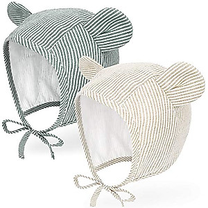 JELLYTREE Baby Hat Bonnet Muslin Lined Soft Cotton Toddler Boys Fashion Natural Cap Baby Bear Infant Beanies, Beige+Green_S