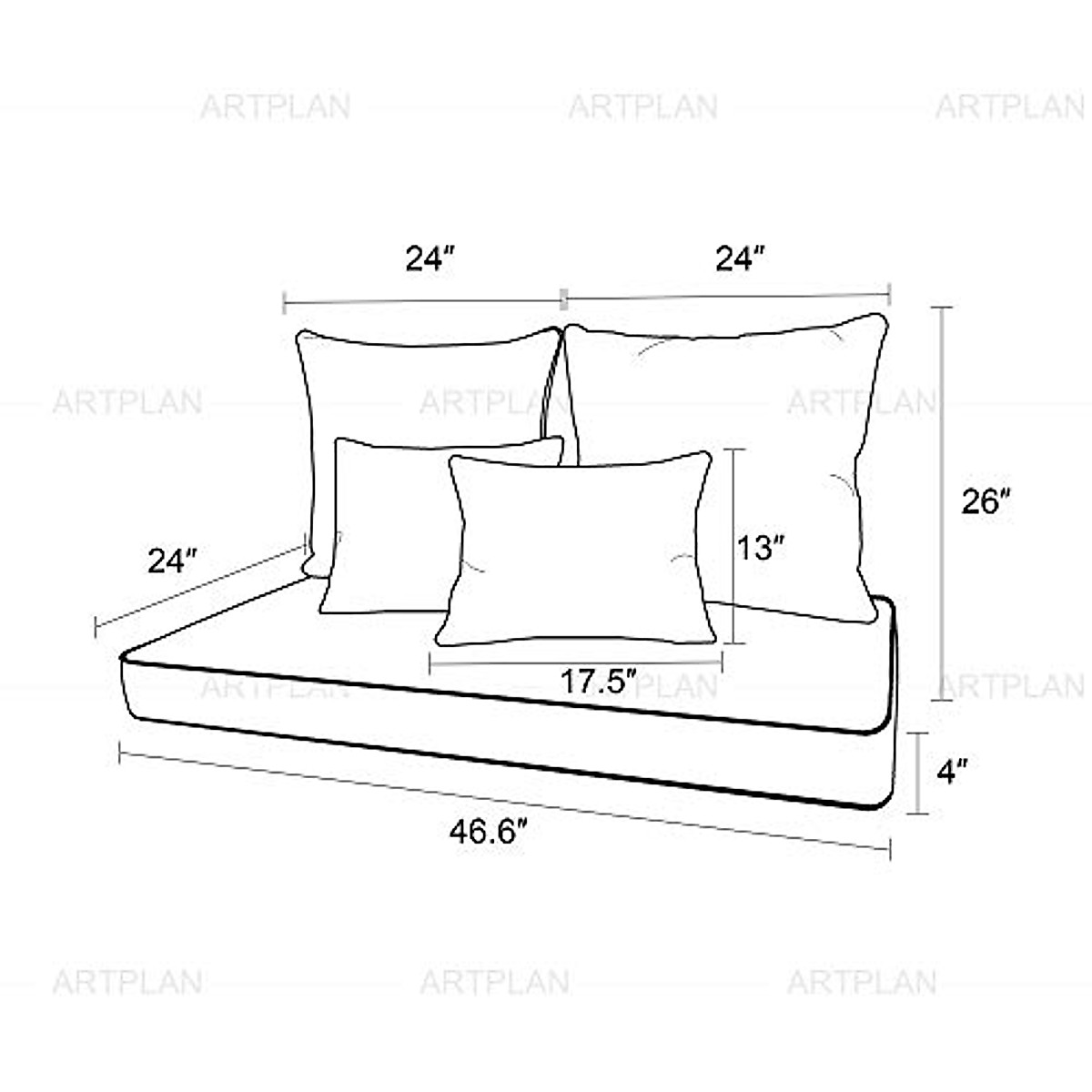ARTPLAN Outdoor Loveseat Cushions,All Weather Patio Cushions Set of 5,46"x24"x4"，Brown