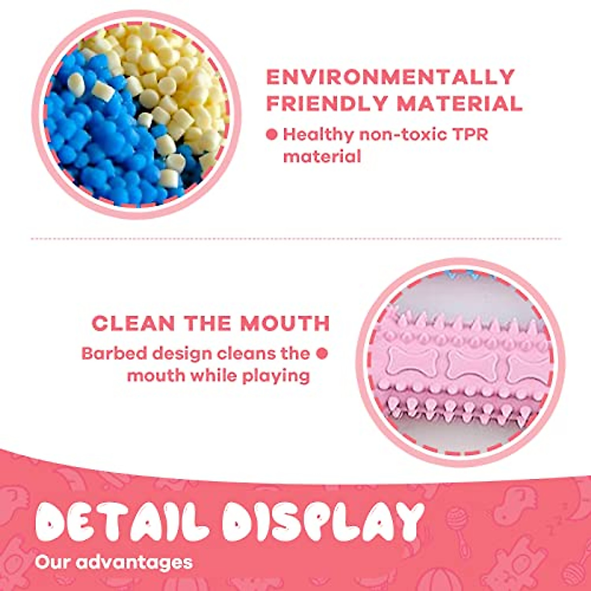 BAEJMJK 5 Pack Puppy Teething Toys Cute Pink Dog Chew Toys for Small Dogs Soft Rubber Puppy Toys Set Plush Squeaky Dog Toys for Cleaning Teeth Interactive Pet Doggy Bone Toys