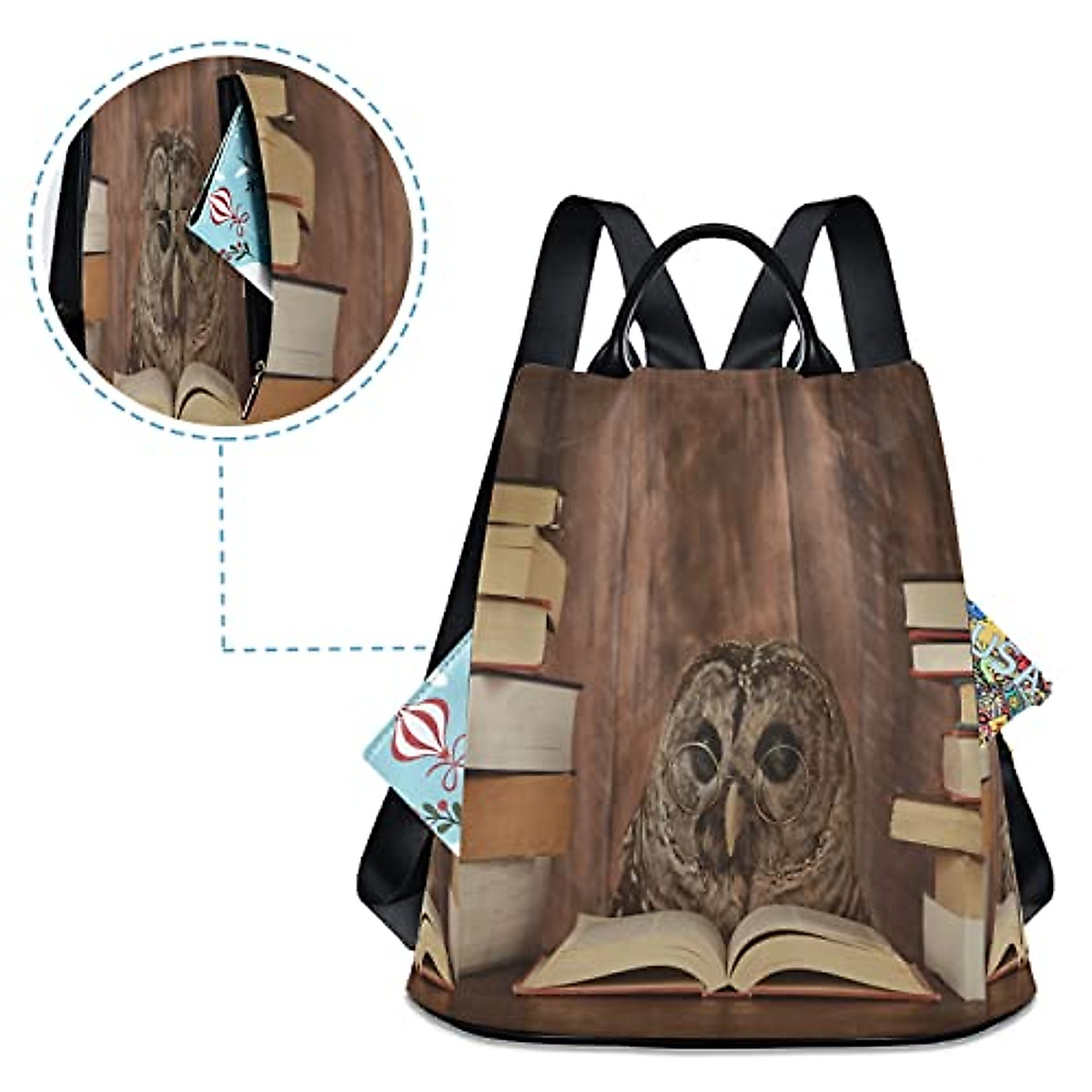 ALAZA Owl Reading Book Large Women's Fashion Casual Backpack Purse Shoulder Travel Bag