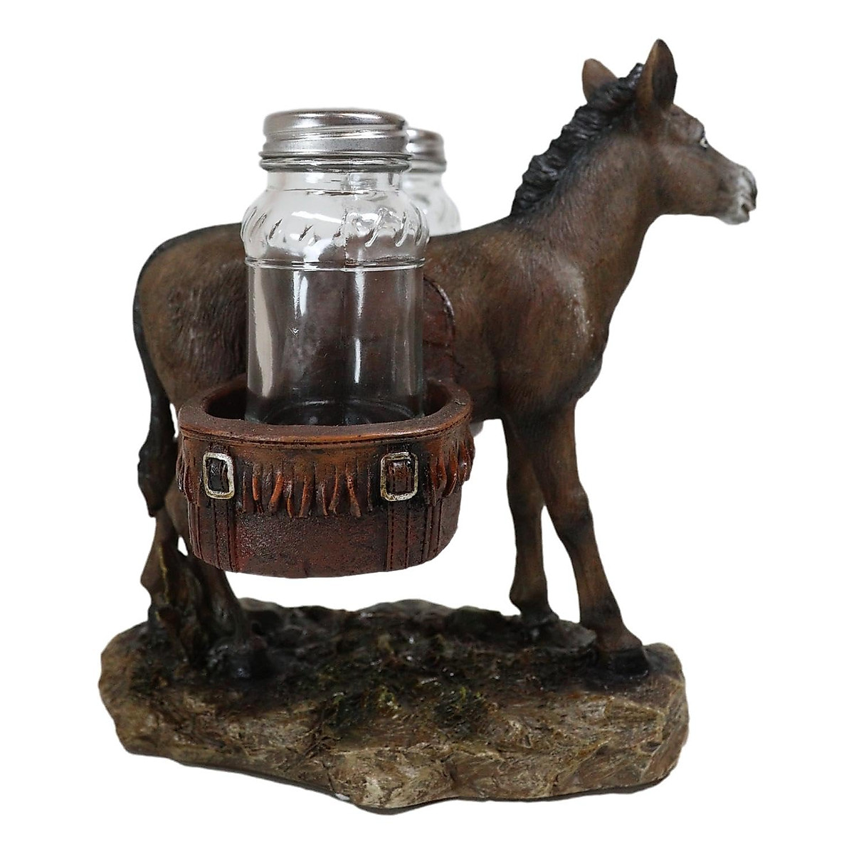 Ebros Gift Western Country Farm Mule Donkey Ass Carrying Saddlebags Figurine Salt Pepper Shakers Holder Decor Of Working Animals Horses Donkeys Agricultural Livestock Themed Accent