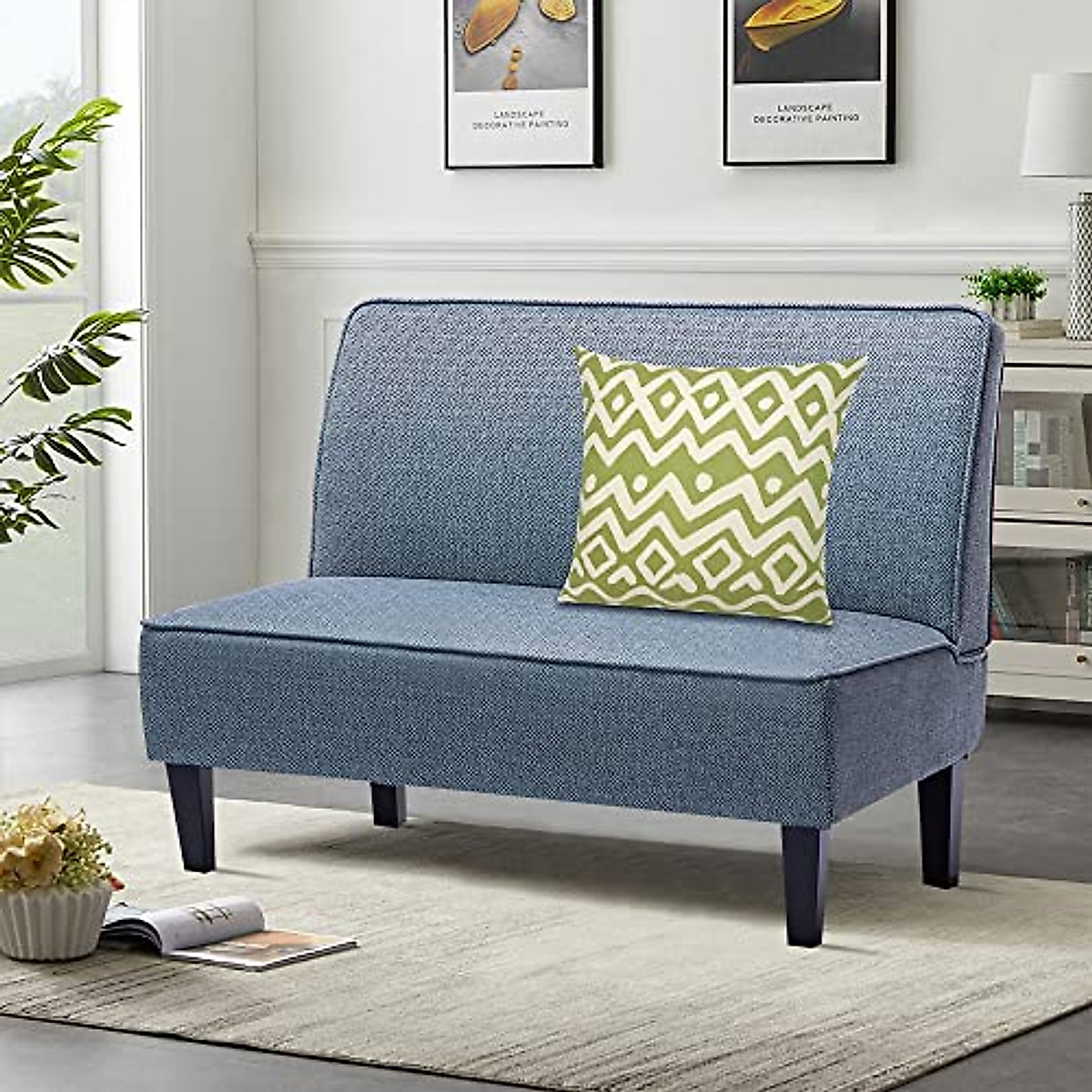 Aklaus Small Loveseat for Small Space,Armless Loveseat,Dining Bench with Back,Upholstered Dining Bench Banquettes Loveseat for Living Room, Prints