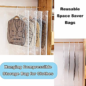 HAGUAN Hanging Vacuum Storage Bags, Reusable Space Saver Vacuum Storage Bags for Clothes, Hanging Storage Bags Vacuum Sealed for Home and Closet Organization (5PCS,L (67 * 110cm))