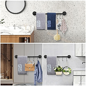 NearMoon Industrial Pipe Towel Bar, Heavy Duty Bathroom Hardware Towel Holder Accessory, Wall Mounted DIY Rustic Iron Bathroom Towel Rack Holder (24 Inch, Black)