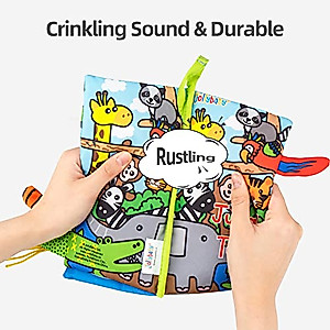 Jollybaby Soft Baby Cloth Books, Crinkle Tail Book, Sensory Teething Books for Babies, Infants & Toddler, Early Children Development Interactive Baby Girl & Boy Toys Gift(Jungly)