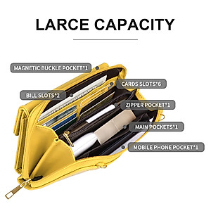 Crossbody Cell Phone Bags for Women, Touch Screen Bag RFID Blocking, CellPhone PU Leather Wallet Purse, Shoulder Handbag with Credit Card Slots,Yellow