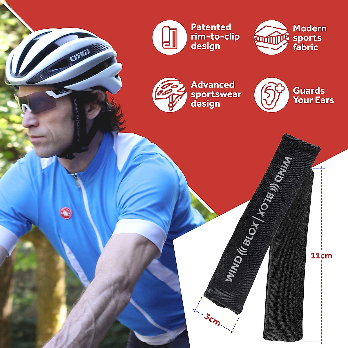 Wind-Blox Pro Noise Block Helmet Attachment Strap, Noise Reduction Bicycle Helmet Accessory, Wind Blocker Biking and Cycling Gear, Helmet Add-On with Adjustable Straps