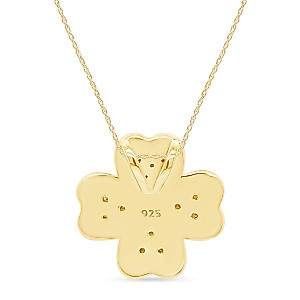 AFFY White Natural Diamond Clover Pendant Necklace in 14k Yellow Gold Over Sterling Silver (0.1 Ct)