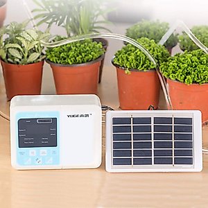 Automatic Drip Irrigation Pump Set, Self Watering System with Solar Energy USB Charging and Dual Pump Independent Timing for Plant Drip Irrigation for Potted Plants Flower Vegetables