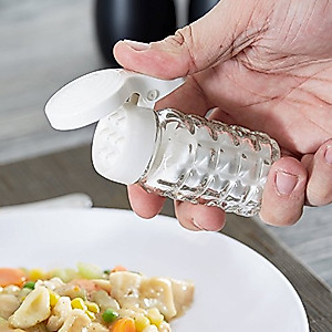 Tablecraft Moisture Proof Salt & Pepper Shakers - 1.5 Oz - Glass w/Black & White Lids Spring Loaded, No Clog, Set of 2