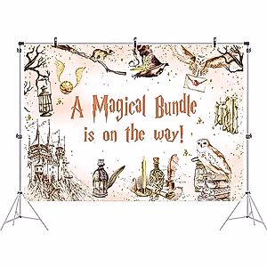 Ticuenicoa 7x5ft Magical Wizard Baby Shower Backdrop A Magical Bundle is On The Way Party Photography Background Castle Witch Wizard School Pink Kids Girls Wizard Cake Table Banner Decorations