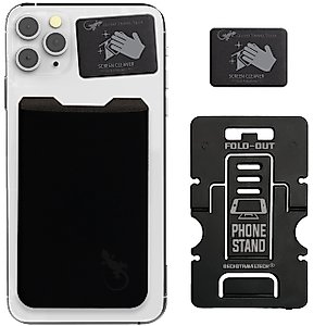 Gecko Travel Tech Phone Wallet - Stick On Card Holder Wallet for Cell Phones - Adhesive Card Pocket for Credit Cards and Money - Sticker for Cases - Phone Stand - BLACK BLACK