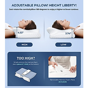 5X Pain Relief Cervical Pillow for Neck and Shoulder Support, Adjustable Memory Foam Pillows for Sweet Sleeping, Odorless Ergonomic Contour Orthopedic Bed for Side Back Stomach Sleeper