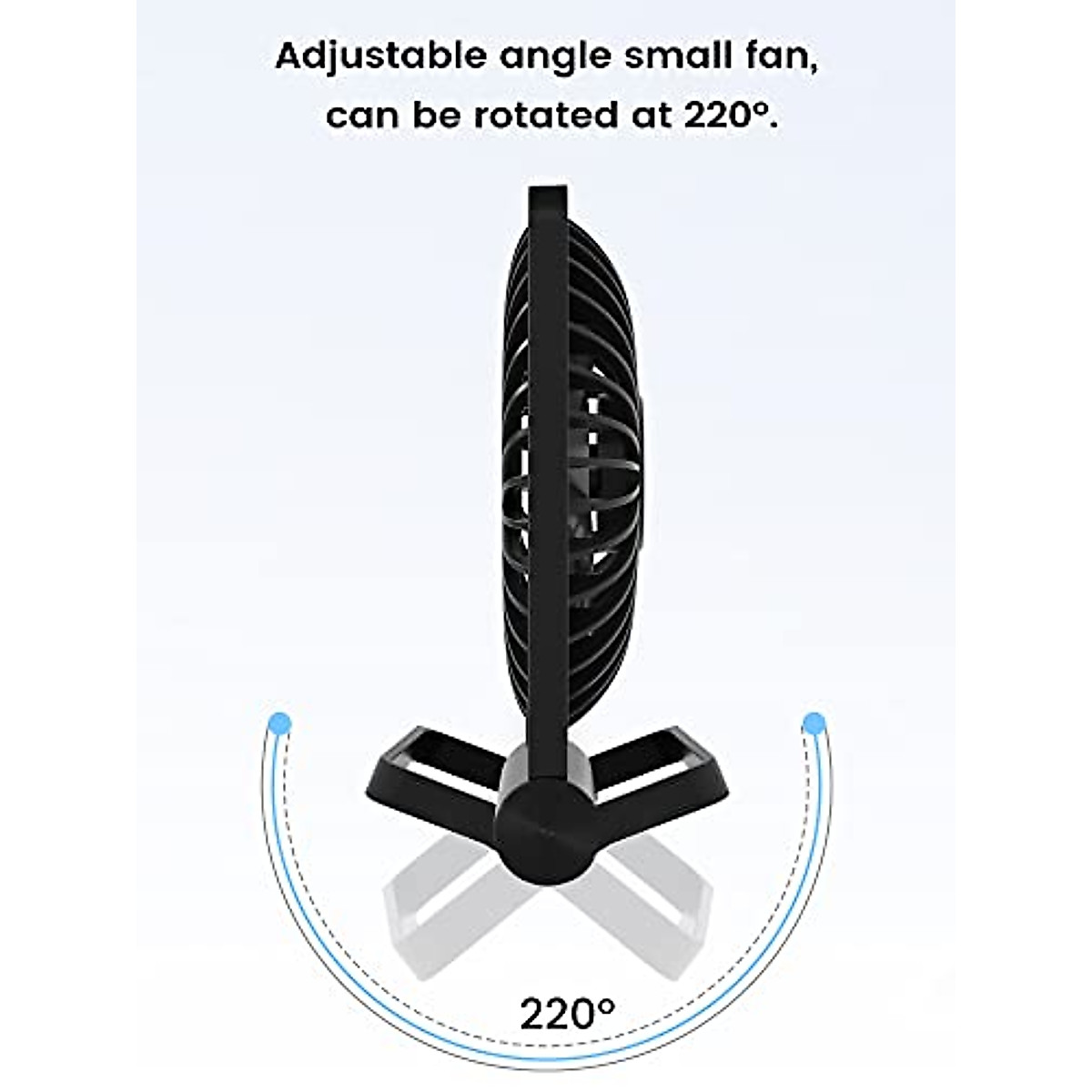FERRISA Desk Fan, Small But Powerful, Portable Fan Battery Operated, 220° Tilt Folding Ultra Quiet mini Personal Fan, Strong Wind, 3 Speed Adjustable For Home Office Desktop Travel Camping (Black)