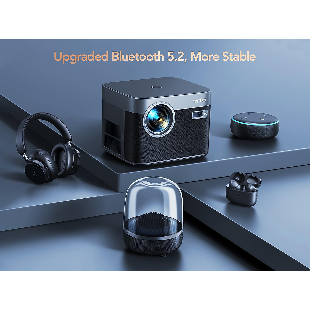 [Auto Focus/Keystone] TOPTRO X7 Android TV Projector with WiFi and Bluetooth, Smart Projector 4K Supported, 600 ANSI, Dust-proof, 50% Zoom, Outdoor Projector with Netflix/YouTube Built-in, 8000+ Apps