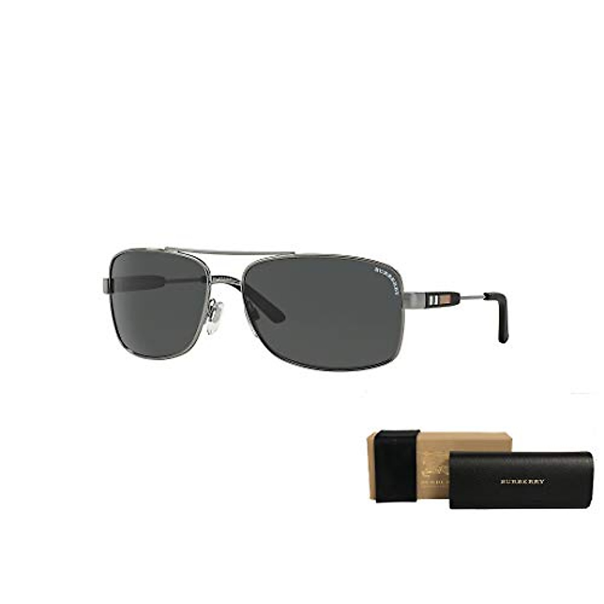 BURBERRY BE3074 100387 63M Gunmetal/Grey Rectangle Sunglasses For Men+ BUNDLE with Designer iWear Complimentary Care Kit