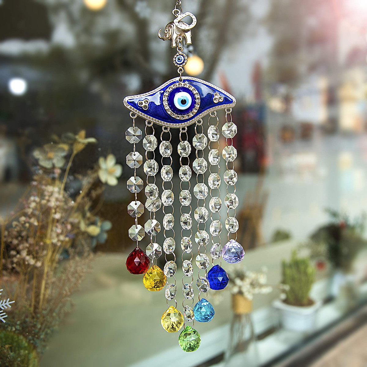 Evil Eye Decor Sun Catchers with Crystals Window Garden Hanging Elephant Suncatcher Prism Rainbow Maker Pendant
