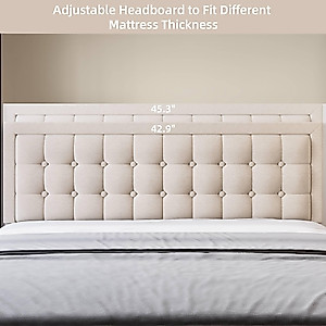 Senfot King Size Bed Frame, Linen Upholstered Platform Bed Frame with Adjustable Headboard and Strong Wooden Slats, Non-Slip and Noise-Free, No Box Spring Needed, Easy Assembly, Off White
