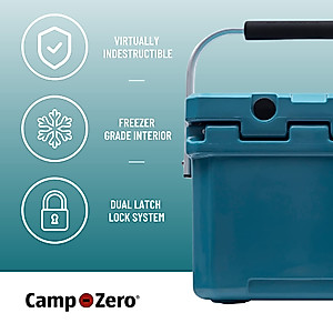 CAMP-ZERO 10L-10.6 Quart Portable Hard Cooler Ice Chest, Perfect for Drinks, Lunch, Beach, Picnics, Boating, Camping and Travel with 2 Molded-in Cup Holders and Folding Aluminum Handle