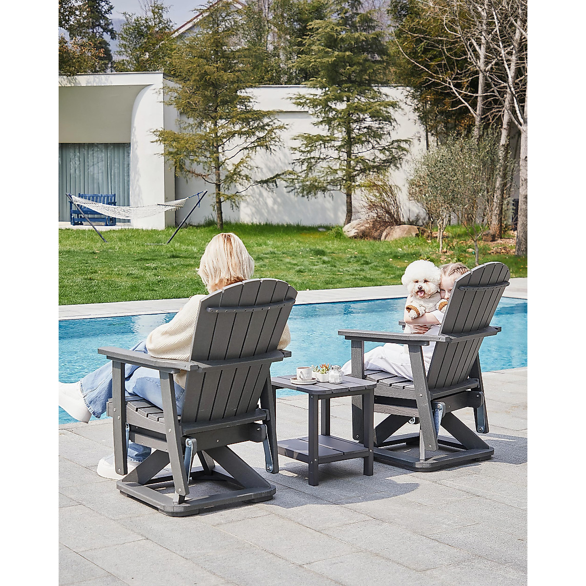 SERWALL Adirondack Swivel Glider Chair, HDPE Swivel Glider for Outdoor, All-Weather Glider Chair for Porch, Balcony, Slate Grey