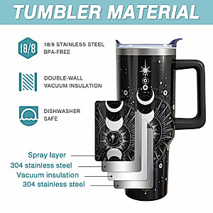 Gonqtoz 40 oz Sun And Moon Tumbler With handle and straw,Stainless Steel Cup Extra Large Vacuum Double Wall Insulated Tumblers Travel Mug,Hot and cold beverages Car Cup