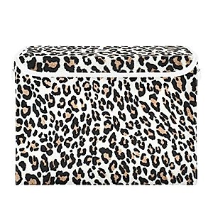 DOMIKING Brown Black Leopard Collapsible Rectangular Storage Bins with Lids Decorative Lidded Basket for Toys Organizers Fabric Storage Boxes with Handles for Home Toys Organizers Clothes and Books