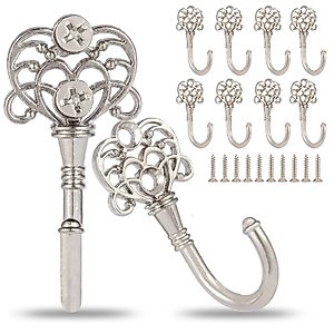WODEGIFT 10 Pcs Vintage Wall Hooks, Bohemian Wall Hooks, Metal Wall Hooks with Screws for Hanging Coffee Cups, Coats, Hats, Bags, Keys and Room Decorations（Silvery）