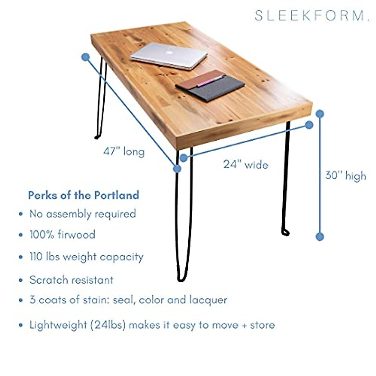 Sleekform Folding Desk Lightweight Portable Wood Table, Small Wooden Foldable No Assembly Required