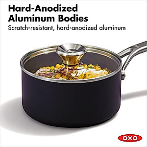 OXO Professional Hard Anodized PFAS-Free Nonstick, 1.7QT and 2.3QT Saucepan Pot Set with Lids, Induction, Diamond reinforced Coating, Dishwasher Safe, Oven Safe, Black