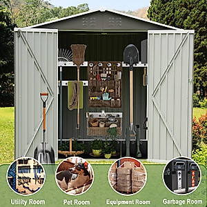6x8 FT Outdoor Storage Shed, Garden Tool Storage Shed with Sloping Roof and Double Lockable Door, Outdoor Shed for Garden Backyard Patio Lawn