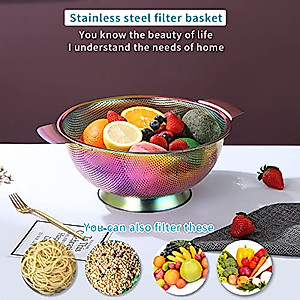Kyraton Rainbow Colander 5 Quart, Professional Titanium Colorful Plating Stainless Steel Strainer with Heavy Duty Handles and Self Draining Solid Ring Base, Easy Clean and Dishwasher Safe