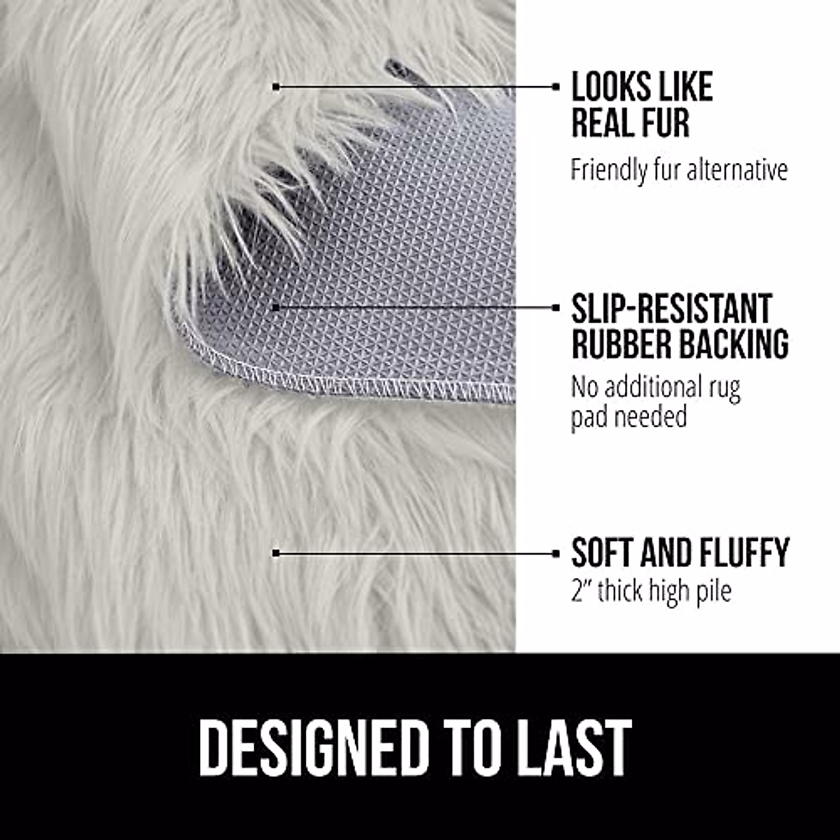 Gorilla Grip Fluffy Faux Fur Rug, 5x7, Machine Washable Soft Furry Area Rugs, Rubber Backing, Plush Floor Carpets for Baby Nursery, Bedroom, Living Room Shag Carpet, Luxury Home Decor, Ivory