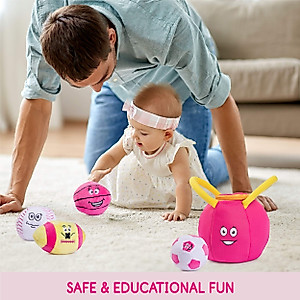 Talking Plush Sports Balls for Toddlers 1-3 | Soft Sports Balls for Baby | Toddler Sports Toys | Set of 4 - Plush Basketball, Baseball, Soccer Ball & Football