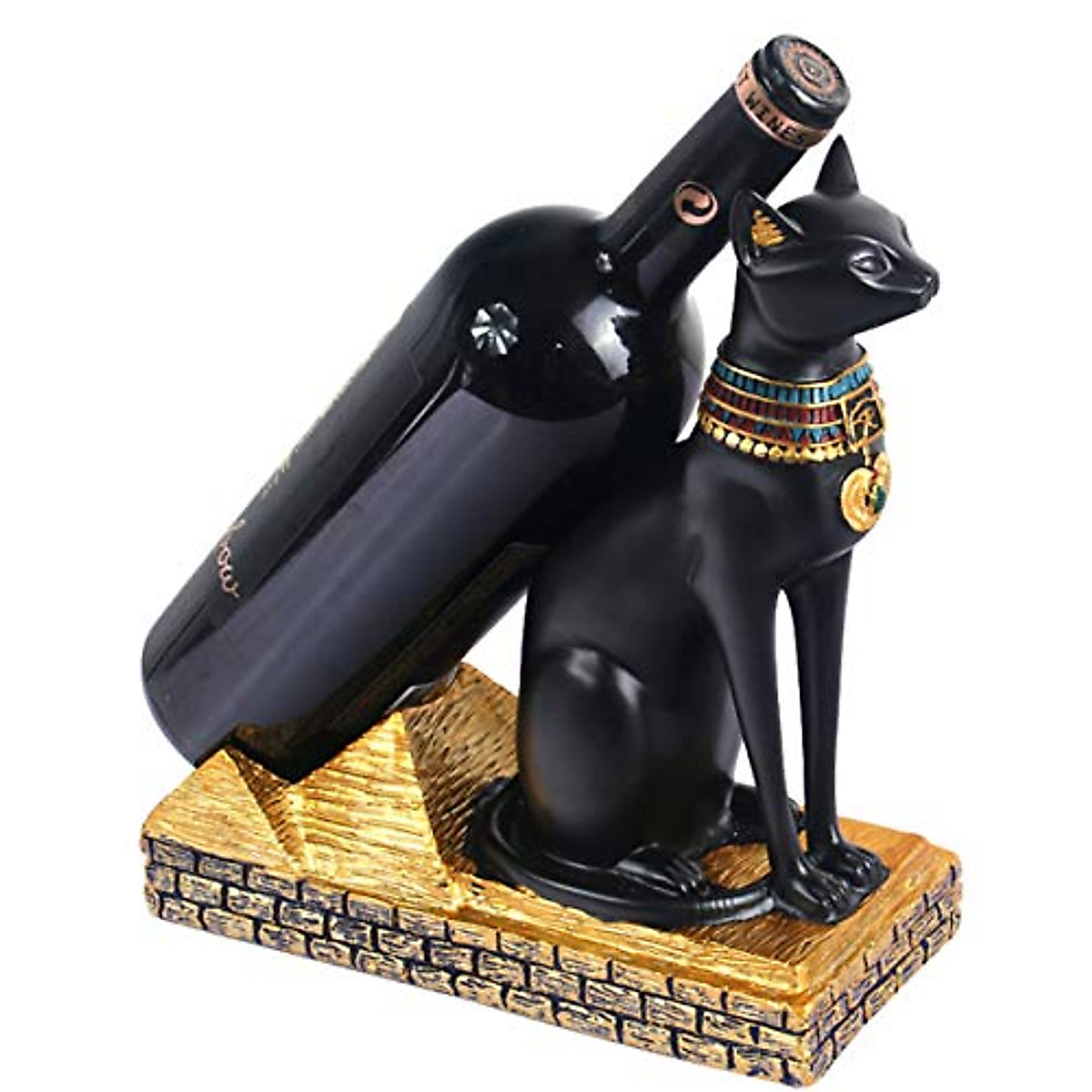 FRCOLOR Wine Holder Cat Shaped Wine Holder Resin Egyptian Cat God Figurine Wine Bottle Shelf Rack Retro Champagne Bottle Stand for Home Kitchen Countertop Bar Wine Bottle Holder