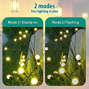 BOSSERN 4 Pack Firefly Garden Lights: Solar Outdoor Waterproof, 32 LED Vibrant Firefly Starburst Lights, Swaying by Wind, Garden Decoration (Warm White)